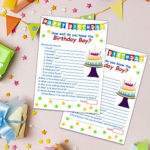 ALodr 20 How Well Do You Know The Birthday boy Game Cards - boy Birthday Party Activity Notebook Themed Party Decorations-Teens Kids Birthday Party Game - boy Birthday Supplies, Activity, Decorations