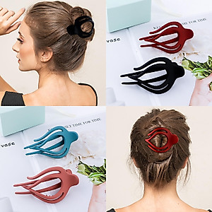 YARIEW 4 Pcs French Curved Flat Hair Clips，Women Non-slip French Concord Frosted Comfortable Fashion Clips for Thick Hair, Medium Alligator Eyelet Oval Claw Barrettes for Girls Women (Multicolor)