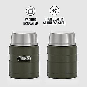 THERMOS Stainless King Vacuum-Insulated Food Jar with Spoon, 16 Ounce, Army Green & Stainless King Vacuum-Insulated Food Jar, 24 Ounce, Midnight Blue