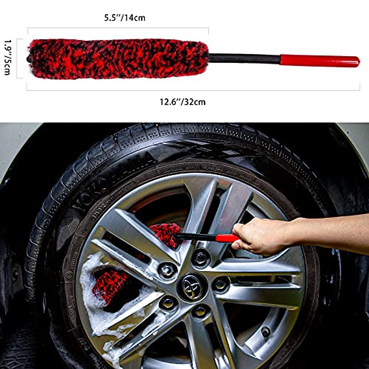 bzczh Metal Free Soft Wheel Cleaner Brush, Synthetic Wool Car Cleaning Brush, Highly Water Absorption, Dense and Durable Tire Brush for Cleaning Wheels, Rims, Spokes, Fenders, Engines…