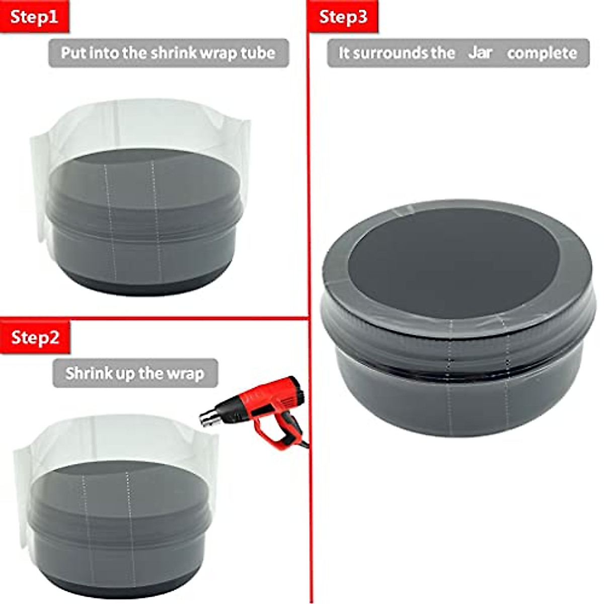 SZCJMYKJ 200Pcs Heat Shrink Wrap Film Shrink Seal Bands for 2oz/60ml Aluminum Tin Jar, Easy to Use, Make Products More Professional (For 60g Aluminum Jar)