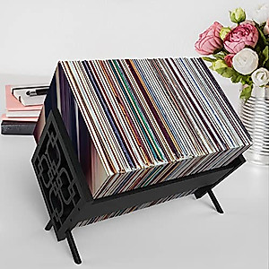 sxnzequnze Wooden Vinyl Record Holder Storage Carved Design Bookcase Office Supplies Home Decoration For Book And Magazine Organization Black