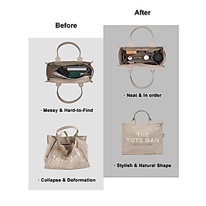 ETTP Purse Organizer Insert For Handbags, Tote Bag Organizer Insert, Compatible with MJ Tote and Onthego (Small, Beige)