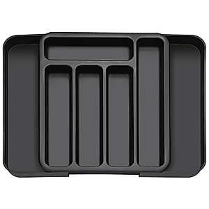 Gelply 1 PC Silverware Drawer Organizer, Expandable 7 Compartment Utensil Tray for Kitchen Drawers, Large Adjustable Flatware Organizer, Kitchen Organization for Forks Spoons Knives Storage - Black