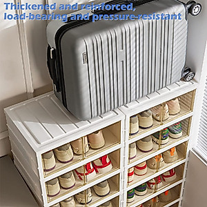 AOHMPT Foldable Storage Box - Clear Stackable Shoe Organizer with Lids - Large 6 Layer Shoe Rack Cabinet