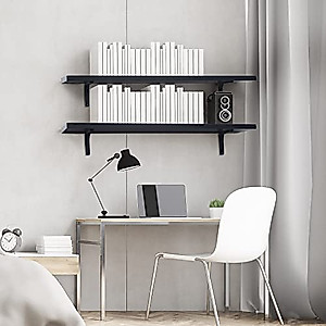 Floating Shelves, Solid Wood Wall Shelves for Bedroom Decor, 36 Inch Black Wooden Shelves for Bookshelf, Wall Mounted Long Floating Shelves, Decoration for Bathroom Bedroom Kitchen Garage and Plants