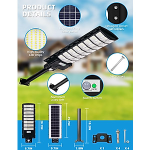 Sararoom 800W Solar Street Lights Outdoor Waterproof，16000 LM Dusk to Dawn Solar Flood Light with Remote Motion Sensor，Dimmable LED Street Light for Parking Lot, Yard, etc（ 4 Pack ）