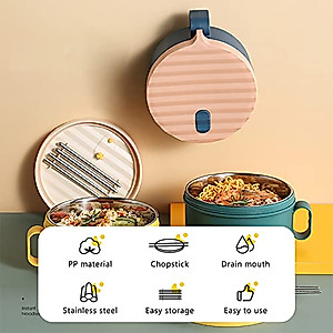 Microwave Ramen Cooker Ramen Bowl Set Microwave Ramen Bowl with Lid and Handle Ramen Noodle Bowl with Chopsticks Stainless Steel Liner Dishwasher Safe for College Dorm Office Home(Yellow&Green)