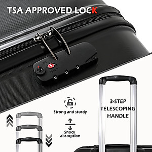 Luggage Sets 3 Piece, ABS+PC Hard Case Lightweight Suitcase Set, with TSA Lock and Spinning Silent Wheels, Large Suitcase (20/24/28)，Black