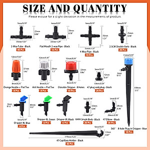 Tanstic 240Pcs Barbed Connectors Drip Irrigation Fittings Kit, Including Single Barbs, Straight Barbs, Tees, Switch Valve, Elbows, End Plug, Hose Stakes, 4-Way Coupling for Sprinkler Drip Systems