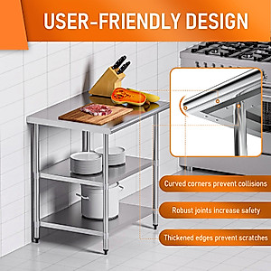 HOCCOT Stainless Steel Table for Prep & Work 24" X 30" inches with 2 Adjustable Shelf, Commercial Workstations, Utility Table in Kitchen Garage Laundry Room Outdoor BBQ