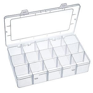 Outus Washi Tape Organizer Sticker Storage Bead Organizer Crafts Box Organizer, 15 Compartments, Clear
