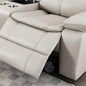 Familymill L-Shaped Breathable Leather Manual Reclining Sectional Sofa Sets for Living Room and Bedroom, Cream