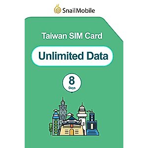 SnailMobile Taiwan SIM Card 8-Day Unlimited Data Usage for China Travel,Data Roaming(3-in-1 SIM Card)