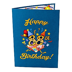 iGifts And Cards Happy 88th Blue Birthday 3D Pop Up Greeting Card – Awesome 88 Birthday Card For Man, Woman, Happy Eighty Eight Birthday Gift For Dad, Mom, Husband, Wife, 5" X 7"