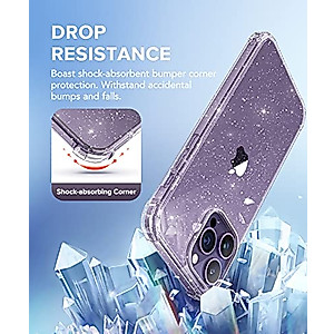 BERFY Glitter Case for iPhone 14 Pro Max, with 2Pcs Screen Protector+2Pcs Camera Protector, [Non-Yellowing] Clear Bling Sparkle Cute Shockproof Phone Case for Women, 6.7 Inch Cover, Glitter Clear