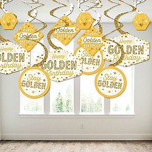 Big Dot of Happiness Golden Birthday - Happy Birthday Party Hanging Decor - Party Decoration Swirls - Set of 40