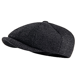 Hccfit 2 Pack Newsboy Cap Peaky Herringbone Baker Boy Flat Caps for Men Women (Black and Gery)