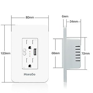 MoesGo Smart Power Wall Outlet with USB, WiFi Socket with 2 Plug outlets 15 Amp Divided Control, Smart Life/Tuya APP Remote Controller, ETL Certified, Work with Alexa and Google Home, No Hub Required