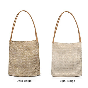 PANYUYI Straw Beach Bag Straw Bag Tote Buckets Totes Beach Women Shoulder Bag Beach Tote Bag Summer Handbag Straw Woven Purse (Dark Beige)