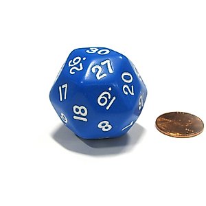 Koplow Games Triantakohedron D30 30 Sided 33mm Jumbo RPG Gaming Dice - Blue w White Number