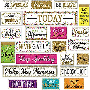Home Classroom Sweet Motivational Gallery Signs, Confetti and Shine Bulletin Board Motivation Cards with Glue Point Dots for Bulletin Board Classroom School Office Home Nursery (Motivational Style)