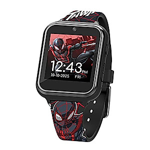 Accutime Kids Marvel Spider-Man Miles Morales Black Educational Touchscreen Smart Watch Toy for Boys, Girls, Toddlers - Selfie Cam, Learning Games, Alarm, Pedometer & More (Model: SPD4664AZ)