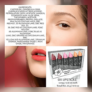 Magic Kiss Color Changing Matte 6 Piece Lipstick Set infused with Aloe Vera Made in USA (Colors of Aloha 3)