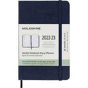 Moleskine 2023 Weekly Notebook Planner, 18M, Pocket, Sapphire Blue, Hard Cover (3.5 x 5.5)