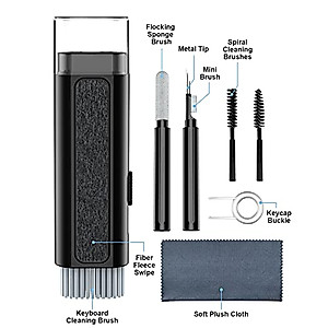 [8 in 1] Cleaner Kit for Airpod,Supfine Airpods Pro Cleaning Pen with Brush,Multi-Function Cleaner Kit for Earbuds,Earphone,iPod,Keyboard,iPhone,ipad,Laptop(Black)