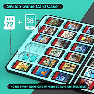 CYKOARMOR Switch Game Case for Nintendo Switch/OLED/Lite, Switch Game Holder with 36 Games Storage and 72 Memory Cartridge Slots, Portable Switch Game Card Case with Magnetic Closure, Black Blue