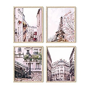 HAUS AND HUES Pink Paris Wall Decor Set of 4 Paris Wall Art and Paris Themed Bedroom Decor | Paris Decor for Bedroom, Paris Poster, Preppy Room Decor, Paris Bathroom Decor (8" x 10", UNFRAMED)