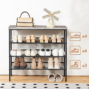 HOOBRO Shoe Rack, 4-Tier Shoe Rack, Shoe Shelf for Entryway, Closet, Holds 12-15 Pairs of Shoes, Shoe Storage Organizer with 3 Metal Mesh Shelves, Solid and Stable, Industrial, Greige BG42XJ01