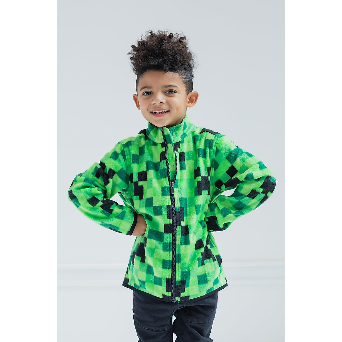 Minecraft Creeper Little Boys Fleece Zip Up Jacket Green 7-8