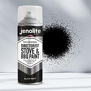 JENOLITE Directorust BBQ & Stove Aerosol Paint | BLACK | Very High Temperature Resistant Up to 1200°F (650°C) | BBQs, Stoves, Chimineas, Automotive, Fire Screens & Surrounds | 13.5 Ounces (400ml)