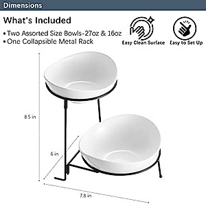 ONEMORE Tiered Serving Stand - 2 Tier Ceramic Chip and Dip Bowls with Collapsible Food Display Stand - Perfect for Parties, Buffets and Entertaining - White