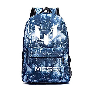 Einvoo Child School Canvas Backpack-Messi Backpack Book Bag-Waterproof Durable Travel Knapsack for Students, Blue Lightning, One Size
