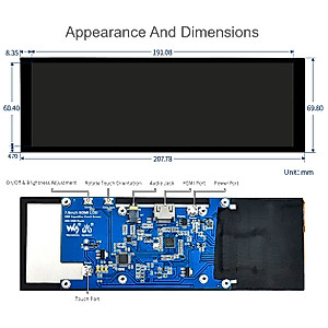 waveshare 7.9inch HDMI LCD 7.9" 400x1280 Capacitive Touch Screen LCD IPS Display Monitor, Toughened Glass Cover Support Raspberry Pi/Jetson Nano/PC/Windows 10/Raspbian/Ubuntu/Kali/WIN10 IoT/Retropie