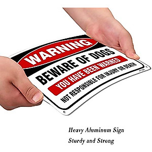 JW Signs Beware of Dog Sign (2 Pack) 10”x7” Reflective Metal Signs 0.40 Aluminum Sign Pre-Drilled Holes For Easy Mounting Indoor or Outdoor Use for Fence Door or Gate