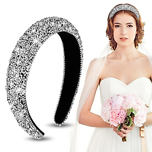 WLLHYF Rhinestone Headband Bling Crystal Hair Hoops Glitter Sparkle Thick Padded Hairband Diamond Beaded Headband Fashion Valentine's Day Gift Hair Accessories for Women Girls