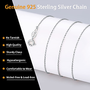 Jewlpire Solid 925 Sterling Silver Chain Necklace for Women, 1.3mm Round Cable Chain Silver Chain for Women Thin & Dainty & Sturdy Women's Chain Necklaces 16 inch