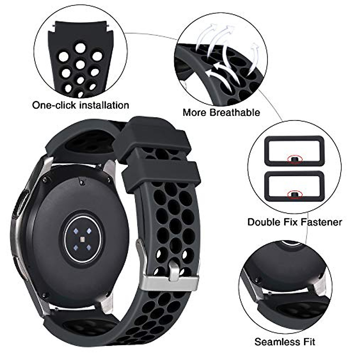 Lerobo 22mm Watch Band Compatible with Samsung Galaxy Watch 46mm/Galaxy watch 3 45mm/Gear S3 Classic/Frontier,22mm Soft Silicone Breathable Watch Strap Wristband for Women Men,(Anthracite Black)
