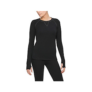 Cuddl Duds ClimateRight by Womens Stretch Fleece Long Sleeve Crew Top/Shirt (S, Black)