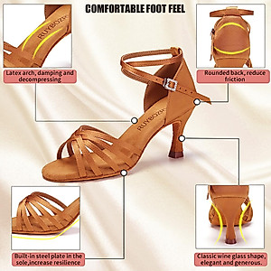 RUYBOZRY Women's Latin Dance Shoes Salsa Ballroom Performance Professional Practice Dancing Shoes, 802QB-7.5,Brown,US 9
