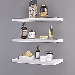 YARUKIMA White Floating Shelves Wall Mounted,Wood Wall Hanging Shelves,Wall Ledge Storage Shelf,Home Display Shelves with Invisible Brackets for Bedroom, Bathroom, Living Room,Kitchen,3 Pack.