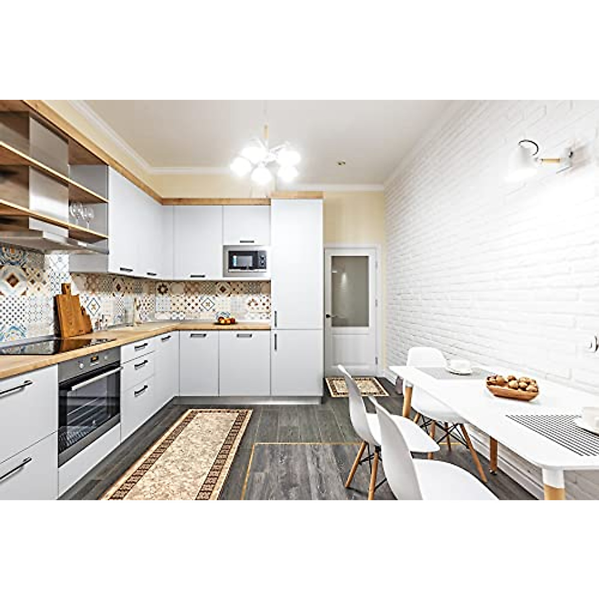 Gloria Non Slip Rubber Back Kitchen Rug Kitchen Runner Kitchen Mat Carpet for Kitchen Anti Slip Stair Treads (Emy-BGE, Kitchen Set (20"x59" and 20"x30"))