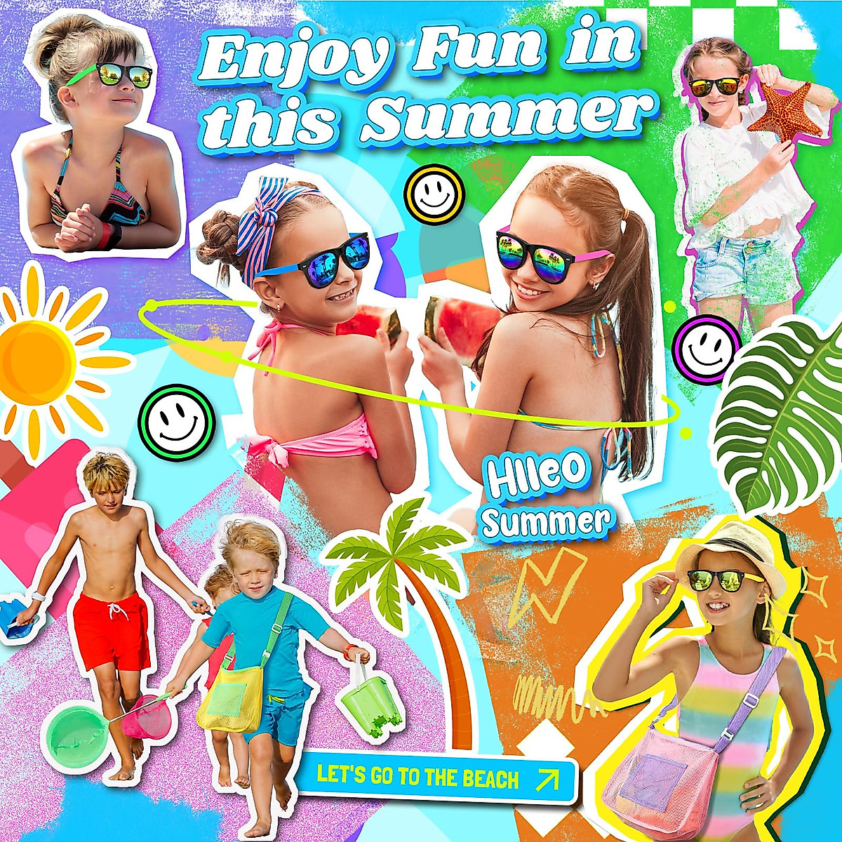 Kids Sunglasses Party Favors, 24Pack Neon Sunglasses with UV400 Protection in Bulk for Kids, Boys and Girls, Great Gift for Birthday Graduation Party Supplies, Beach, Pool Party Favors, Fun Gift,