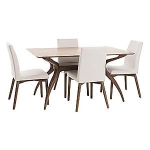 Christopher Knight Home Orrin Curved Leg Rectangular Dining Set, 5-Pcs Set, Natural Walnut / Light Beige