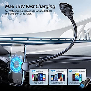 Phone Mount for Car Wireless Charger, APPS2Car 15W Dashboard Windshield Air Vent Wireless Phone Holder Charger, Phone Car Mount Wireless Charger, Compatible with iPhone 14/13/12/11, Samsung, LG & More