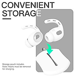 DamonLight AirPods 3 Ear Hooks Ear Tips [Added Storage Pouch][Not Fit in Charging Case] Anti-Slip Covers Accessories Compatible with Apple AirPods 3rd Generation 2 Pairs [US Patent Registered]- White